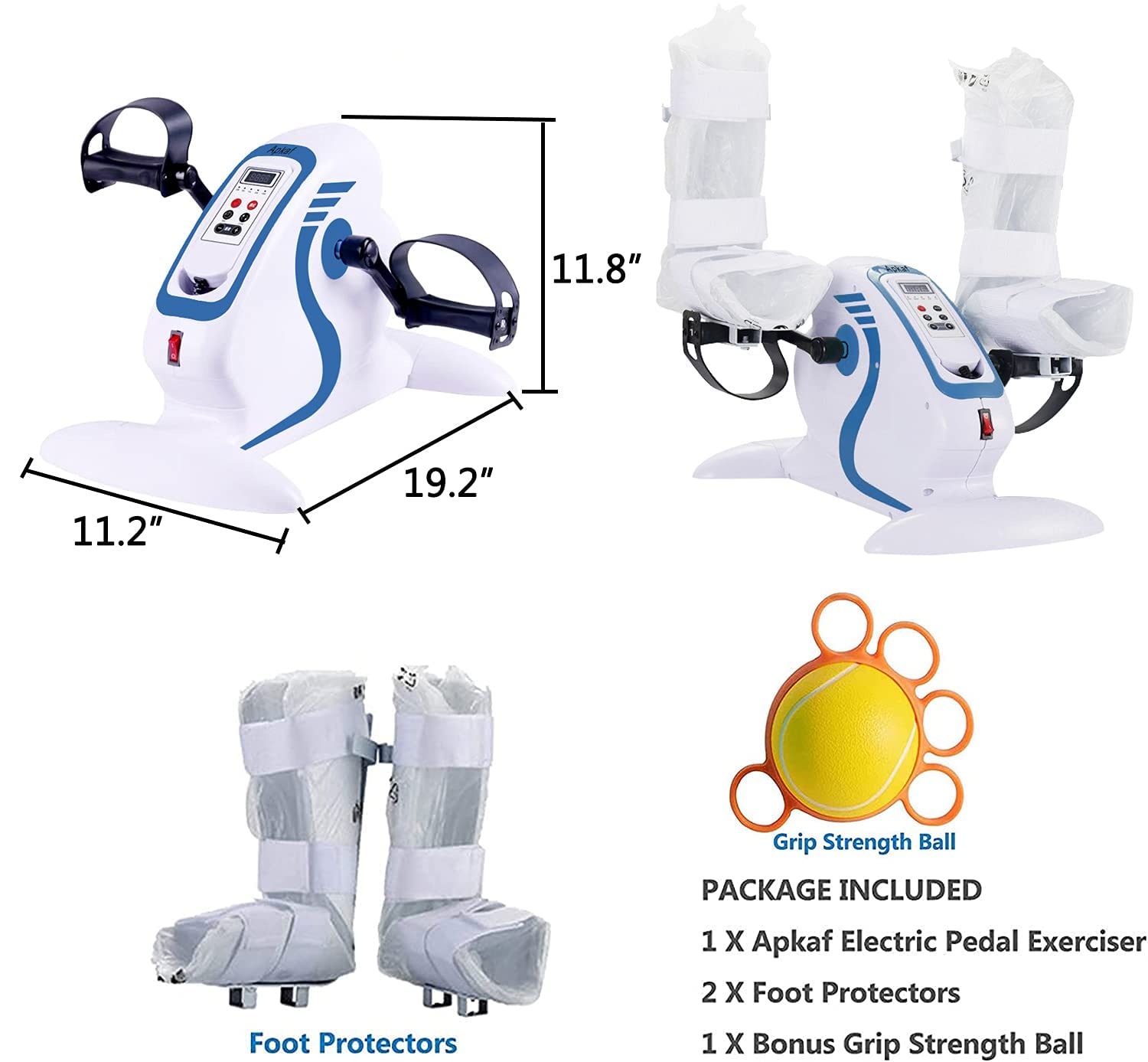 Fitness Motorized Leg & Arm Pedal Exerciser Electric Exercise Bike for The Elderly and Seniors, Electronic Physical Therapy Rehab Bike Trainer with Leg Protectors & Bonus Grip Strength Ball