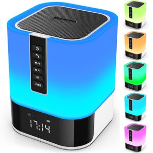 hetyre night light bluetooth speaker, 5 in 1 touch control bedside lamp dimmable multi-color changing, bedroom alarm clock, best birthday gift ideas for 10 11 12 13 14 year old teenage girls/boys