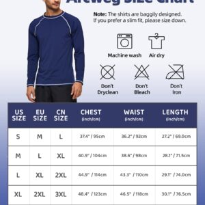 Arcweg Rashguard Men Long Sleeves Diving UV Protection UPF 50+ Elastic Rash Vest Loose Fit Top Swimming Quick Drying Surfing Pool T-Shirt Sports Top Rashie XL (US) Dark Blue