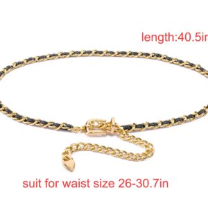 Ayliss Women Chain Waist Belt Metal Skinny Dress Belt Cinch Fashion Silver Golden Waist Belt Belly Pu Leather Waistbands (Golden, Fit waist size 26''-30.7'')