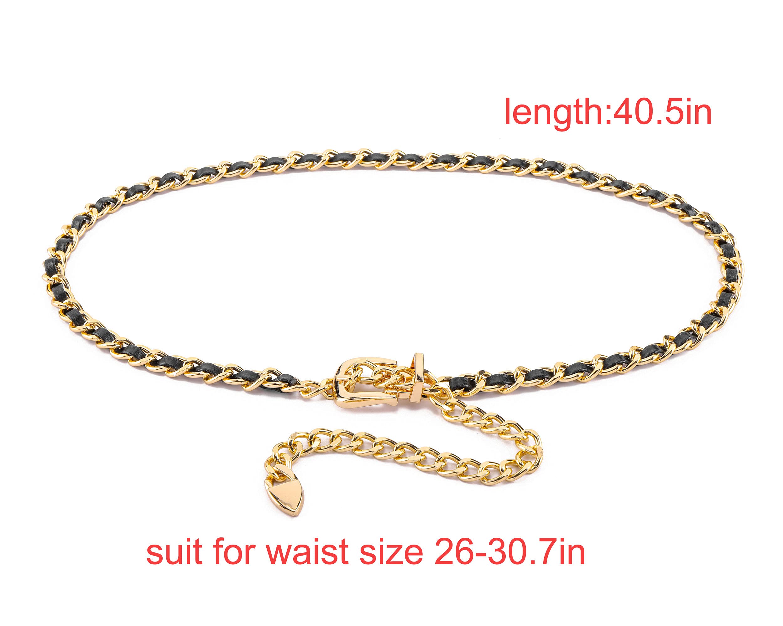 Ayliss Women Chain Waist Belt Metal Skinny Dress Belt Cinch Fashion Silver Golden Waist Belt Belly Pu Leather Waistbands (Golden, Fit waist size 26''-30.7'')