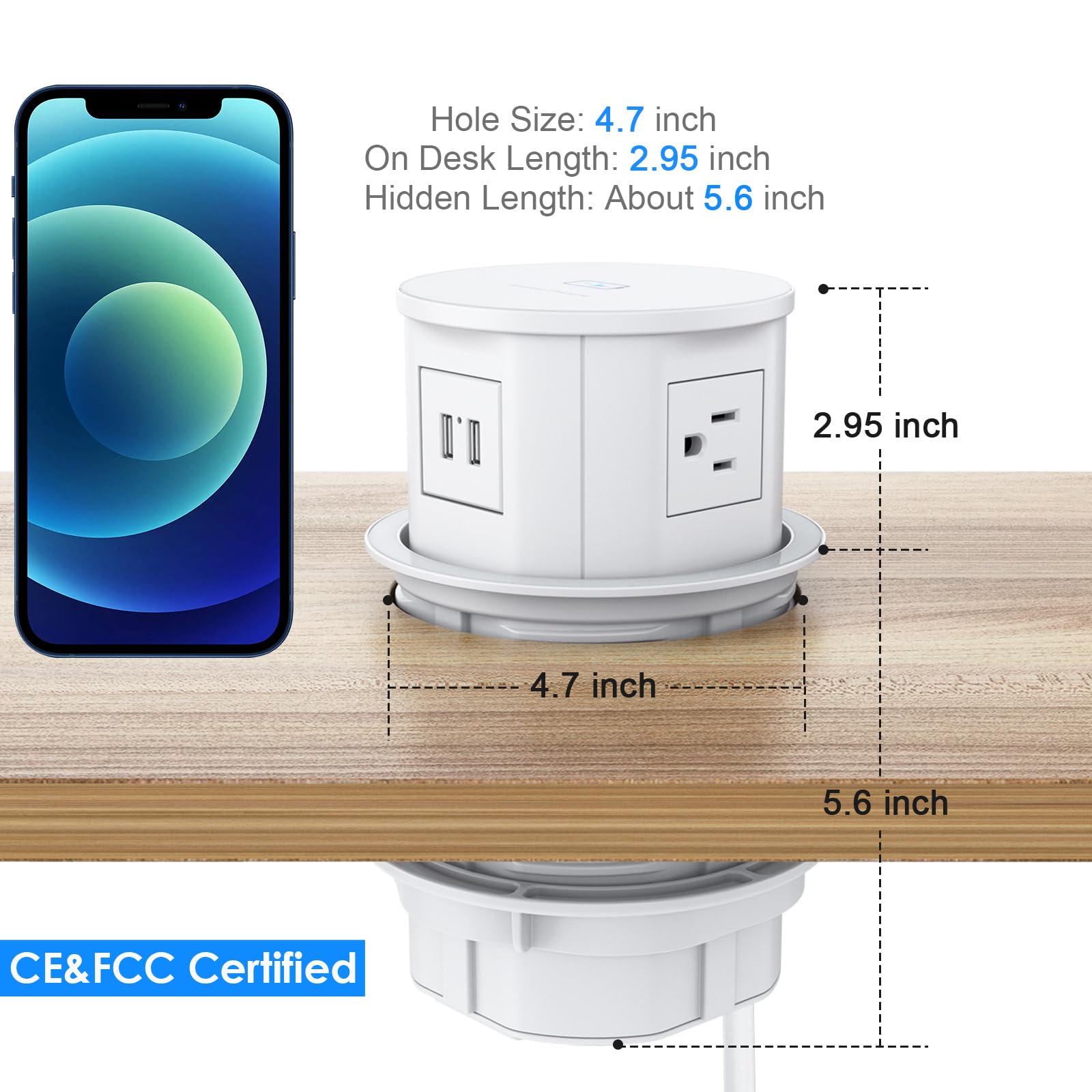 ANNQUAN Automatic Pop Up Countertop Outlet with 15W Wireless Charger,4 Outlets,2 USB Ports,4.75" Pop Up Electrical Outlet,Home Office Power Supply,Suit Kitchen Island RV Office Conference Table