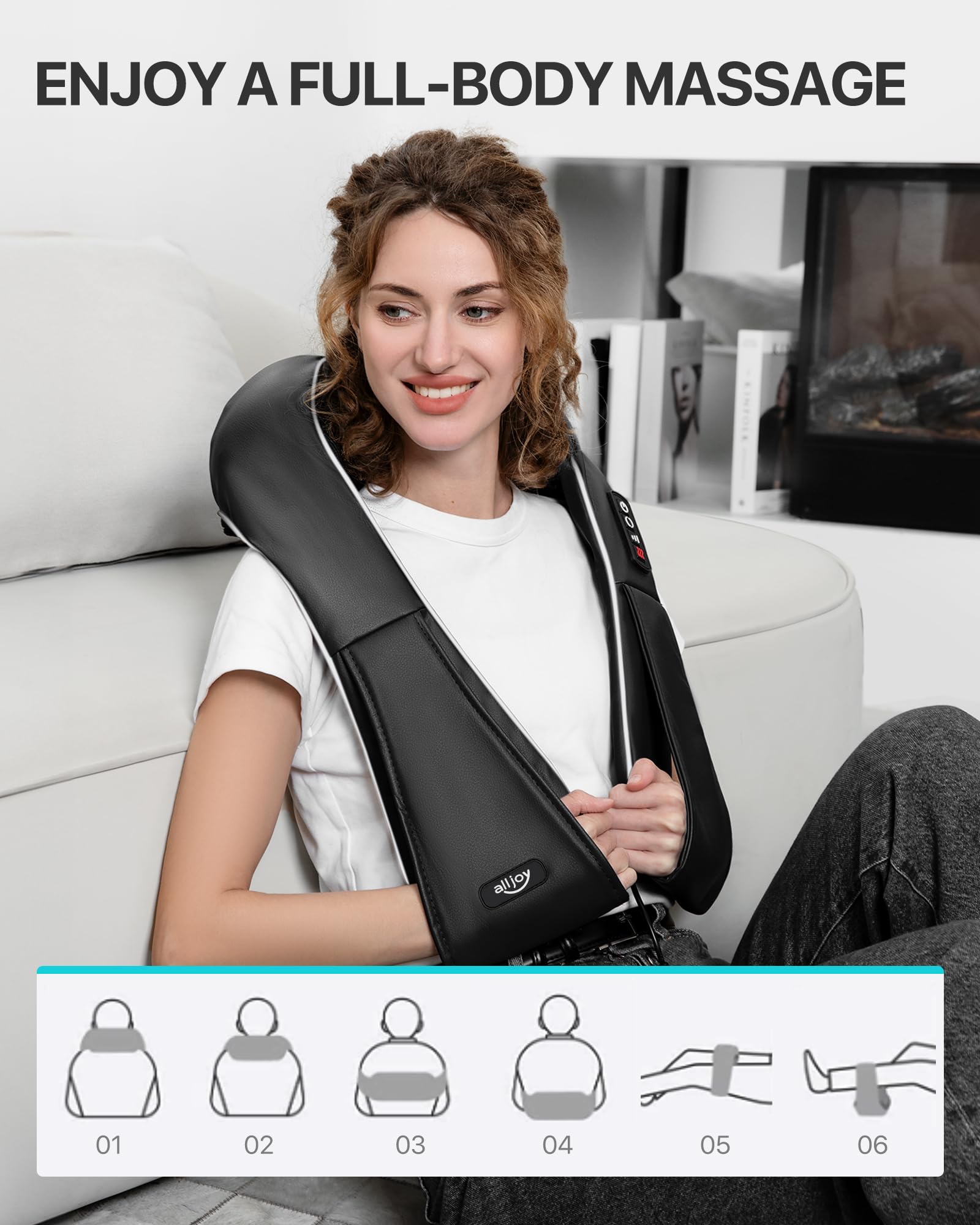 ALLJOY Shiatsu Back and Neck Massager with Heat, Electric Deep Tissue 3D Kneading Massage Pillow for Shoulder, Legs, Foot and Body, Relax Gifts for Women Men Mom Dad