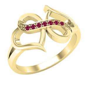 dazzlingrock collection round ruby charming duo love heart & infinity promise ring, 10k yellow gold, size 7