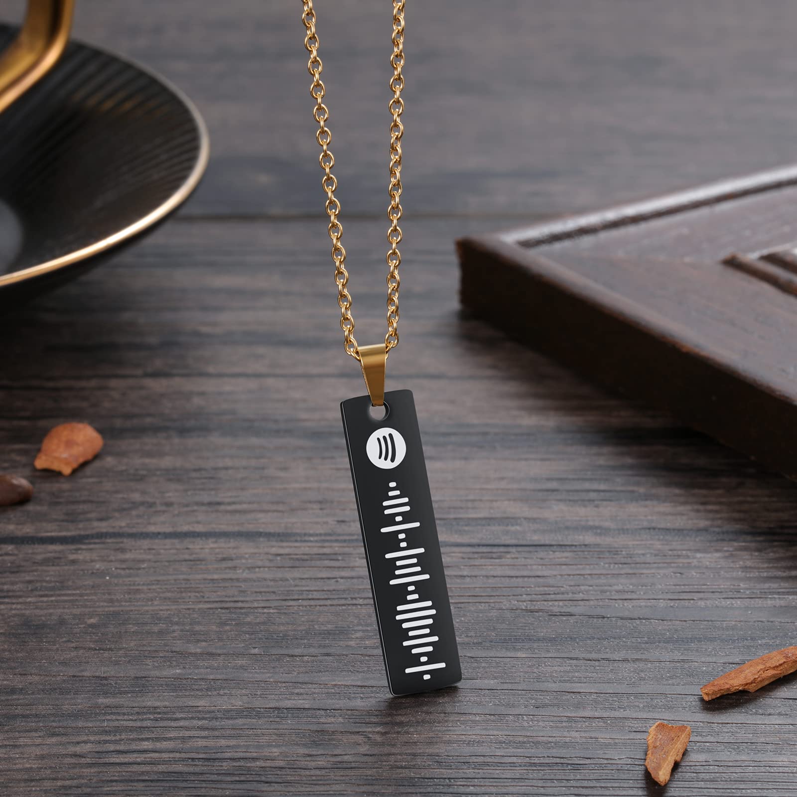 Personalized Music Spotify Scan Code Necklace Custom Bar Pendant Necklace for Women Men Engraved Name Necklace Stainless Steel Necklace Jewelry Gift(Black)