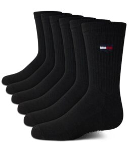 tommy hilfiger unisex kids' athletic socks - cushioned crew socks (6 pack), size medium, black