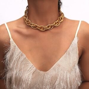 Inactwin Chunky Gold Chain Necklace Heavy Silver Chain Necklace Punk Choker Rectangle Curb Cuban Link Necklace Women (Golden)