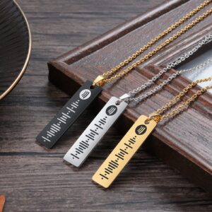 Personalized Music Spotify Scan Code Necklace Custom Bar Pendant Necklace for Women Men Engraved Name Necklace Stainless Steel Necklace Jewelry Gift(Black)