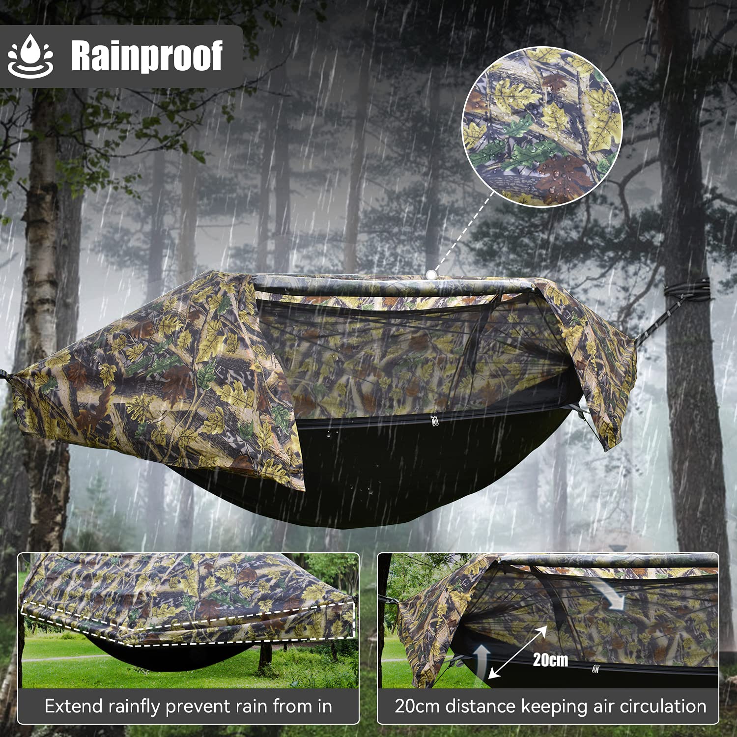 Camping Hammock with Mosquito Net and Rainfly Cover,Camping Hammock,Lightweight Portable Hammock,Waterproof Camping Hammock for Outdoor Backpacking Hiking Travel (Camouflage)