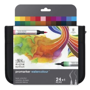 winsor & newton promarker watercolor, 24 count (pack of 1), basic tones