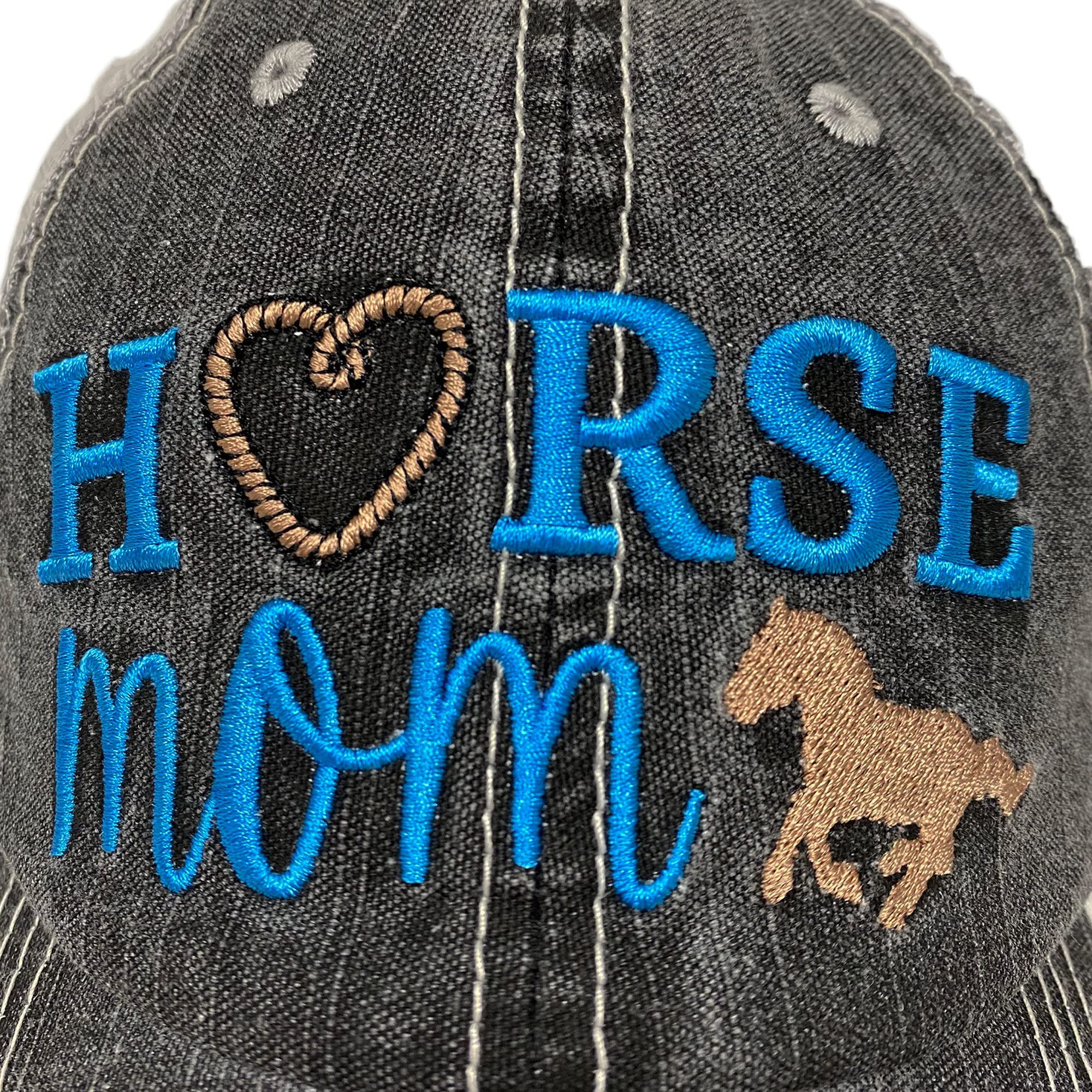 Horse Mom Women's Distressed Baseball Hat (Grey/Blue)