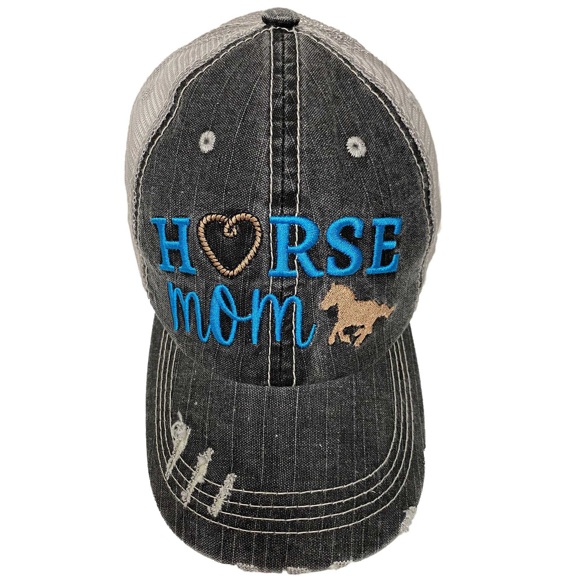 Horse Mom Women's Distressed Baseball Hat (Grey/Blue)