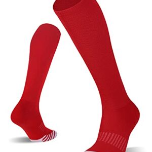 FITRELL 2 Pack Baseball Soccer Softball Socks for Youth Men & Women Over-the-Calf Knee High Socks Sports Tube Socks, Red, Medium