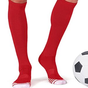 FITRELL 2 Pack Baseball Soccer Softball Socks for Youth Men & Women Over-the-Calf Knee High Socks Sports Tube Socks, Red, Medium