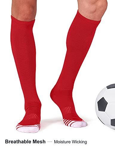 FITRELL 2 Pack Baseball Soccer Softball Socks for Youth Men & Women Over-the-Calf Knee High Socks Sports Tube Socks, Red, Medium