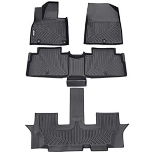 jdmon all weather floor mats compatible with 2020-2024 kia telluride, 1st, 2nd & 3rd row custom fit car floor liner set black