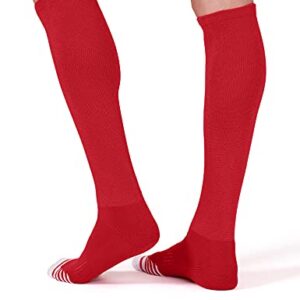 FITRELL 2 Pack Baseball Soccer Softball Socks for Youth Men & Women Over-the-Calf Knee High Socks Sports Tube Socks, Red, Medium