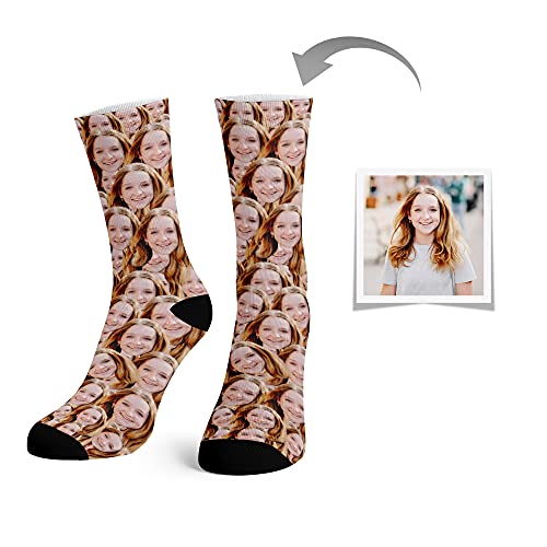 Custom Face Socks for Men Women with Dog Cat Pet Lover Photo, Personalized Funny Crew Socks with Pictures Christmas Anniversary Birthday Gifts for Boyfriend Girlfriend Mom Dad