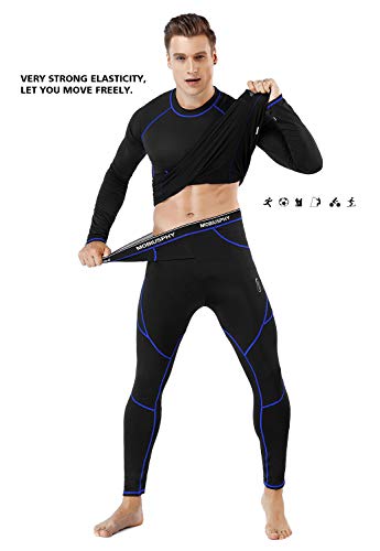 MOBIUSPHY Thermal Underwear for Men Long Johns Set with Fleece Lined Base Layer Top Bottom L Black