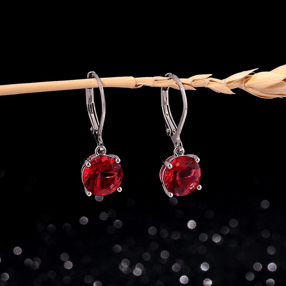 CiNily Leverback Dangle Earrings Created Red Crystal Drop Earrings White Gold Plated Jewelry for Women 8 mm