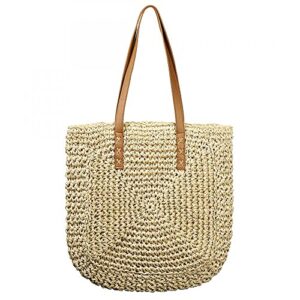 straw bag handwoven summer beach shoulder bag rattan crossbody purse top handle bag woven tote for women gilrls (beige)