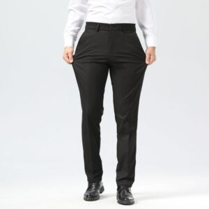 Plaid&Plain Men's Dress Pants Slim Fit Stretch Khaki Pants Wrinkle Free 8802 Black 30x30