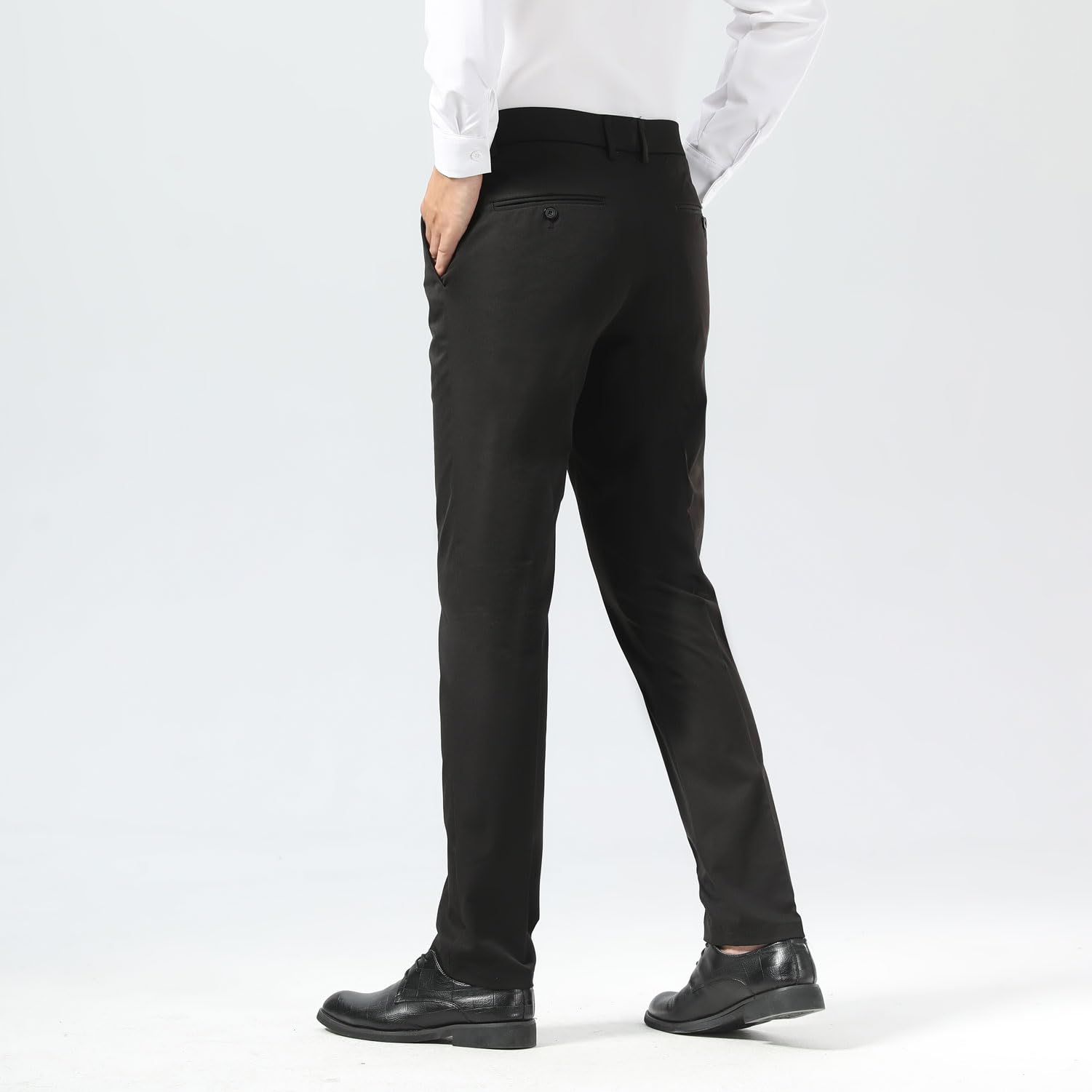 Plaid&Plain Men's Dress Pants Slim Fit Stretch Khaki Pants Wrinkle Free 8802 Black 30x30