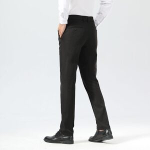 Plaid&Plain Men's Dress Pants Slim Fit Stretch Khaki Pants Wrinkle Free 8802 Black 34x30