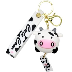 sviiok shangpin cow keychain,farm gift,car accessories,cute print decor for women car keys, white, 9 * 5