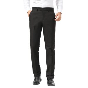 plaid&plain men's dress pants slim fit stretch khaki pants wrinkle free 8802 black 30x30