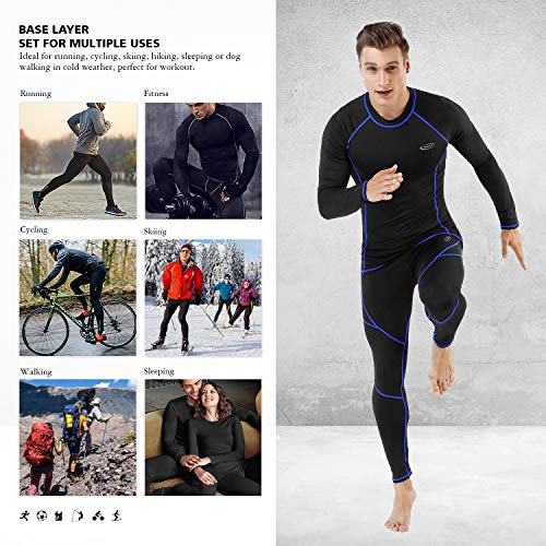 MOBIUSPHY Thermal Underwear for Men Long Johns Set with Fleece Lined Base Layer Top Bottom L Black