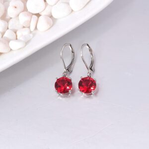 CiNily Leverback Dangle Earrings Created Red Crystal Drop Earrings White Gold Plated Jewelry for Women 8 mm