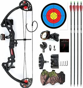 youth compound bow and arrow set for women/beginner/teenagers,with 4pcs carbon arrows archery right/left handed, 19”-28” draw length, 15-29lbs draw weight archery hunting equipment.