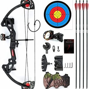 Youth Compound Bow and Arrow Set for Women/Beginner/Teenagers,with 4pcs Carbon Arrows Archery Right/Left Handed, 19”-28” Draw Length, 15-29lbs Draw Weight Archery Hunting Equipment.