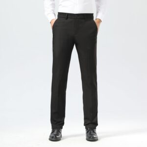 Plaid&Plain Men's Dress Pants Slim Fit Stretch Khaki Pants Wrinkle Free 8802 Black 30x30