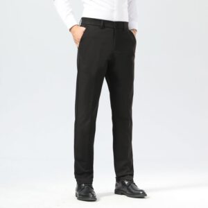 Plaid&Plain Men's Dress Pants Slim Fit Stretch Khaki Pants Wrinkle Free 8802 Black 30x30