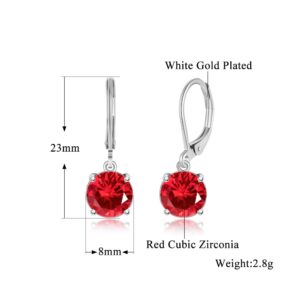 CiNily Leverback Dangle Earrings Created Red Crystal Drop Earrings White Gold Plated Jewelry for Women 8 mm