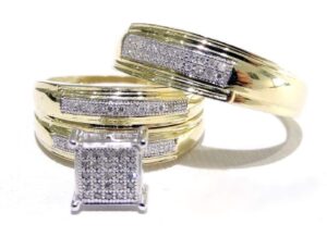 rosie collection round cut d/vvs 1 diamond men's women's matching wedding ring set 14k gold over his her trio ring set women's size 10 & men's size 10