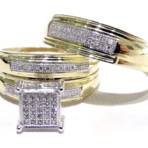 Rosie Collection Round Cut D/VVS 1 Diamond Men's Women's Matching Wedding Ring Set 14K Gold Over His Her Trio Ring Set Women's Size 10 & Men's Size 10