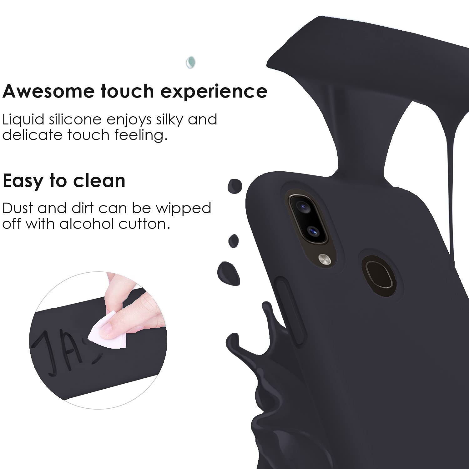 Vinve for Samsung Galaxy A20 Case, Galaxy A30 Case, Liquid Silicone Slim Gel Rubber Full Body Protection Shockproof Cover Drop Protection Case for Galaxy A20 (Black.)