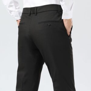 Plaid&Plain Men's Dress Pants Slim Fit Stretch Khaki Pants Wrinkle Free 8802 Black 30x30