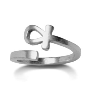 museum reproductions egyptian ankh ring - silver finish - adjustable