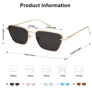 SOJOS Small Rectangle Sunglasses Fashion Narrow Designer Fun Sun Glasses SJ1158, Gold/Grey