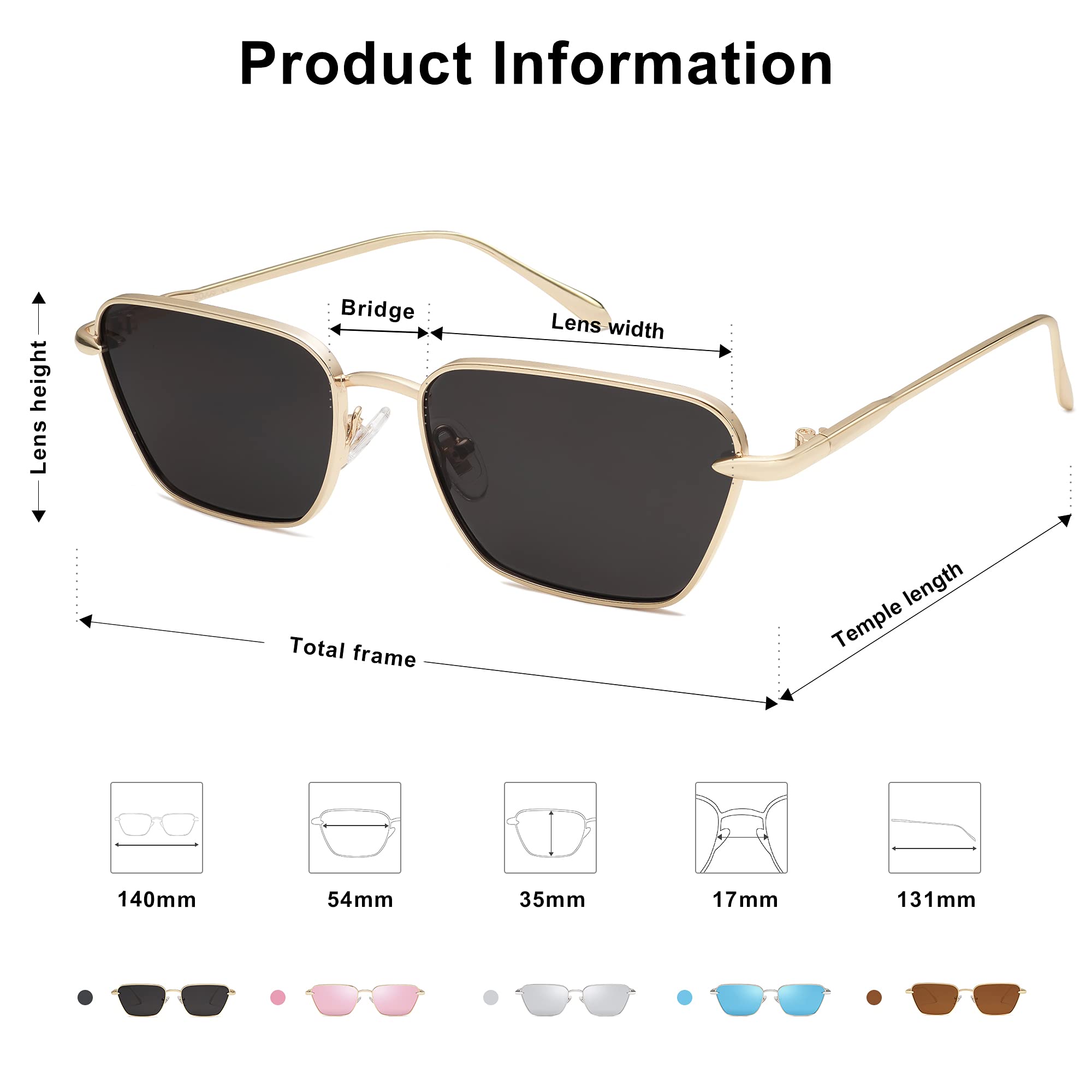 SOJOS Small Rectangle Sunglasses Fashion Narrow Designer Fun Sun Glasses SJ1158, Gold/Grey