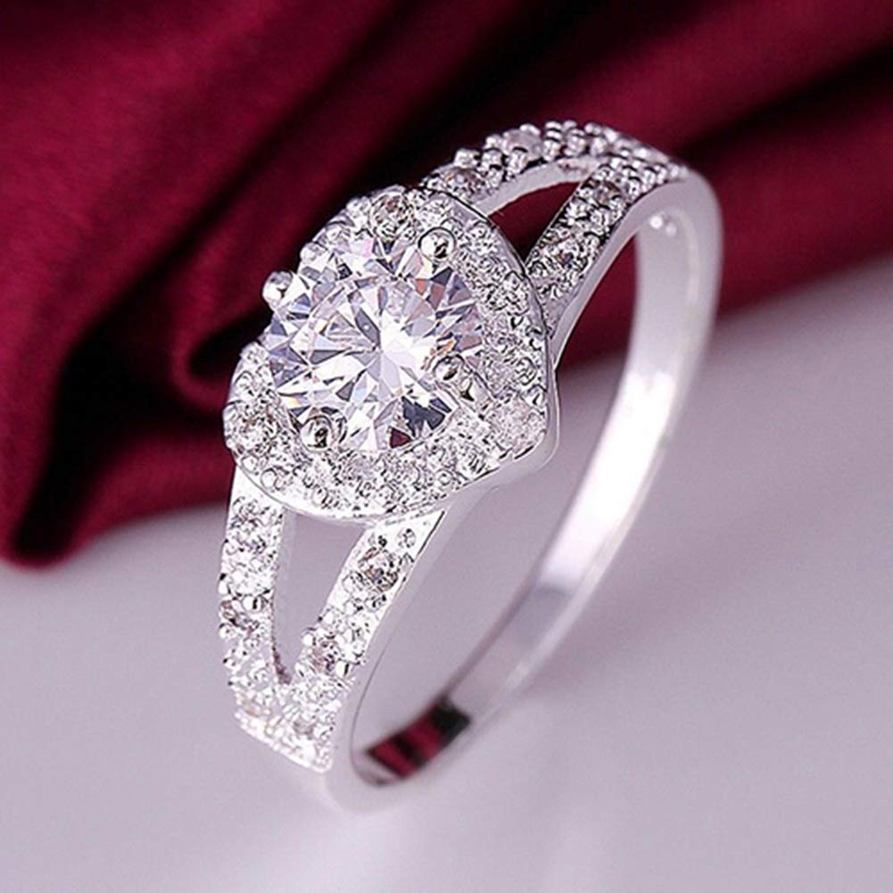 Bluelanss Womens 925 Sterling Silver Plated Promise Ring Wedding Eternity/Engagement Ring for Her Love Heart Simulated Diamond Ring Bridal Wedding Jewelry Gifts US 7