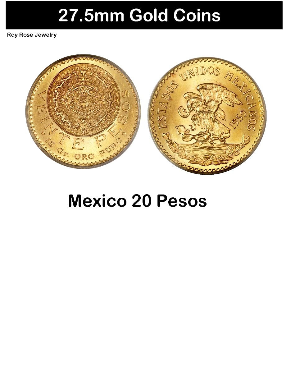 Gold Coin Mounting | Mexican 20 Peso coins | 27.5mm | Screw Top | Plain Reeded Edge and Rope Style Bezel Frames | Solid 14K Gold