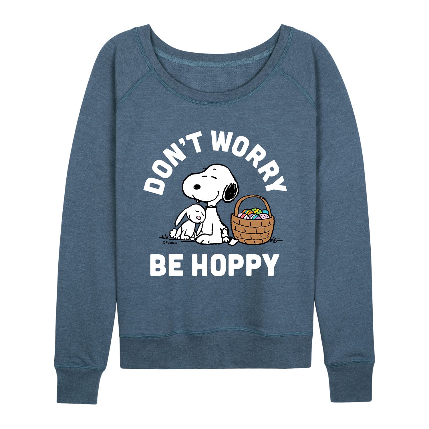 Peanuts HYBRID APPAREL Don't Worry Hoppy - Women's Lightweight French Terry Pullover - Size 4X Heather Blue