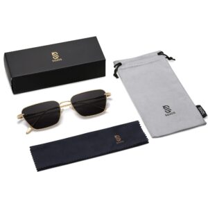 SOJOS Small Rectangle Sunglasses Fashion Narrow Designer Fun Sun Glasses SJ1158, Gold/Grey