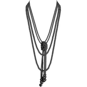 hicarer women's pearl necklace, 69 inch layered strands with 2 pieces 49 inch knotted necklace, black (abs material, simulated pearl)