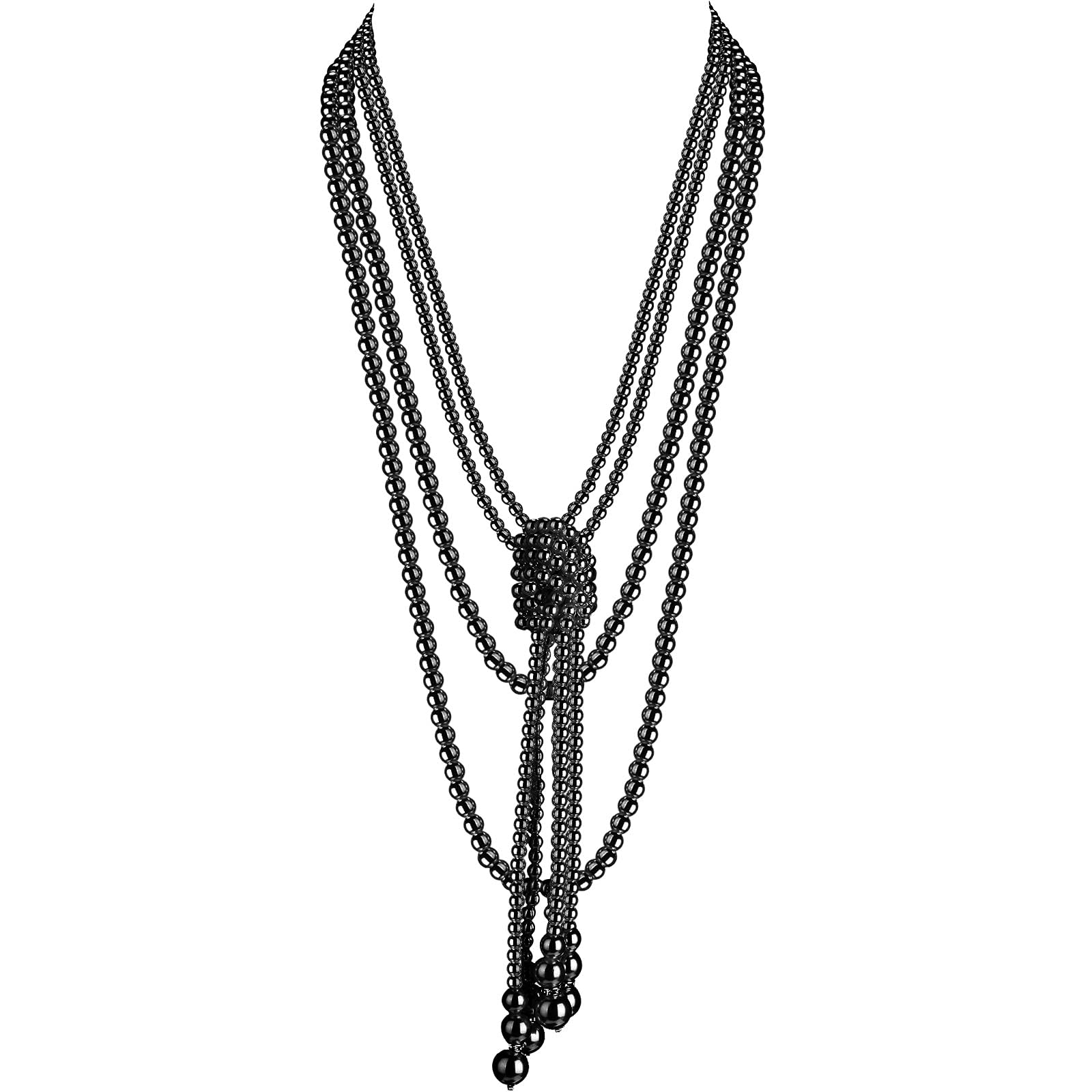 Hicarer Women's Pearl Necklace, 69 Inch Layered Strands with 2 Pieces 49 Inch Knotted Necklace, Black (ABS Material, Simulated Pearl)